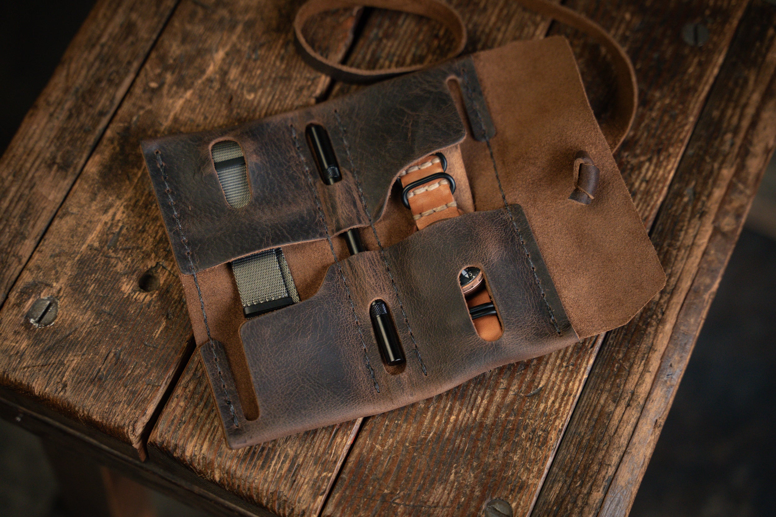 Traveler Watch Pack, Quality Leather Watch Roll made in USA – Craft and ...