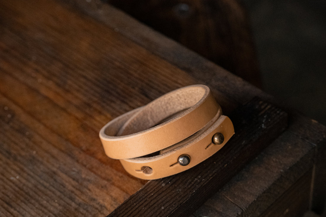 Double Wrap Leather Craft Cuff, handmade USA quality button stud ...