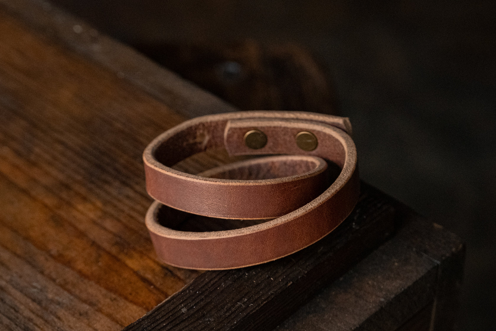 Double Wrap Leather Craft Cuff, handmade USA quality button stud ...