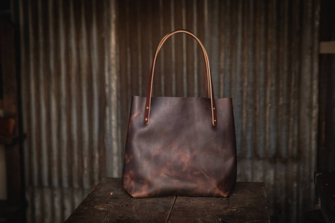 Folkstyle Tote, rustic handmade sturdy leather farmstyle market tote ...