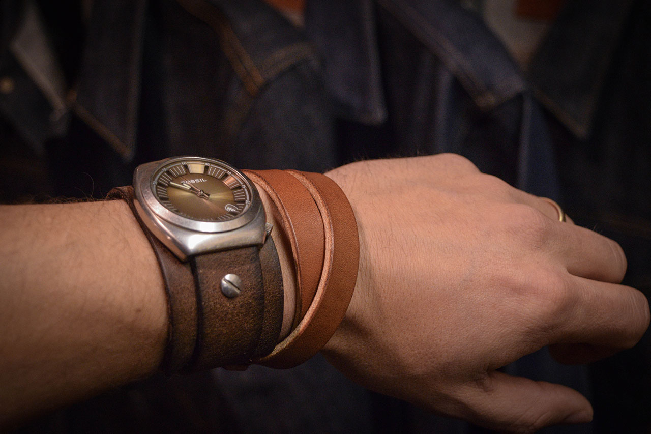 Double Wrap Leather Craft Cuff, handmade USA quality button stud ...